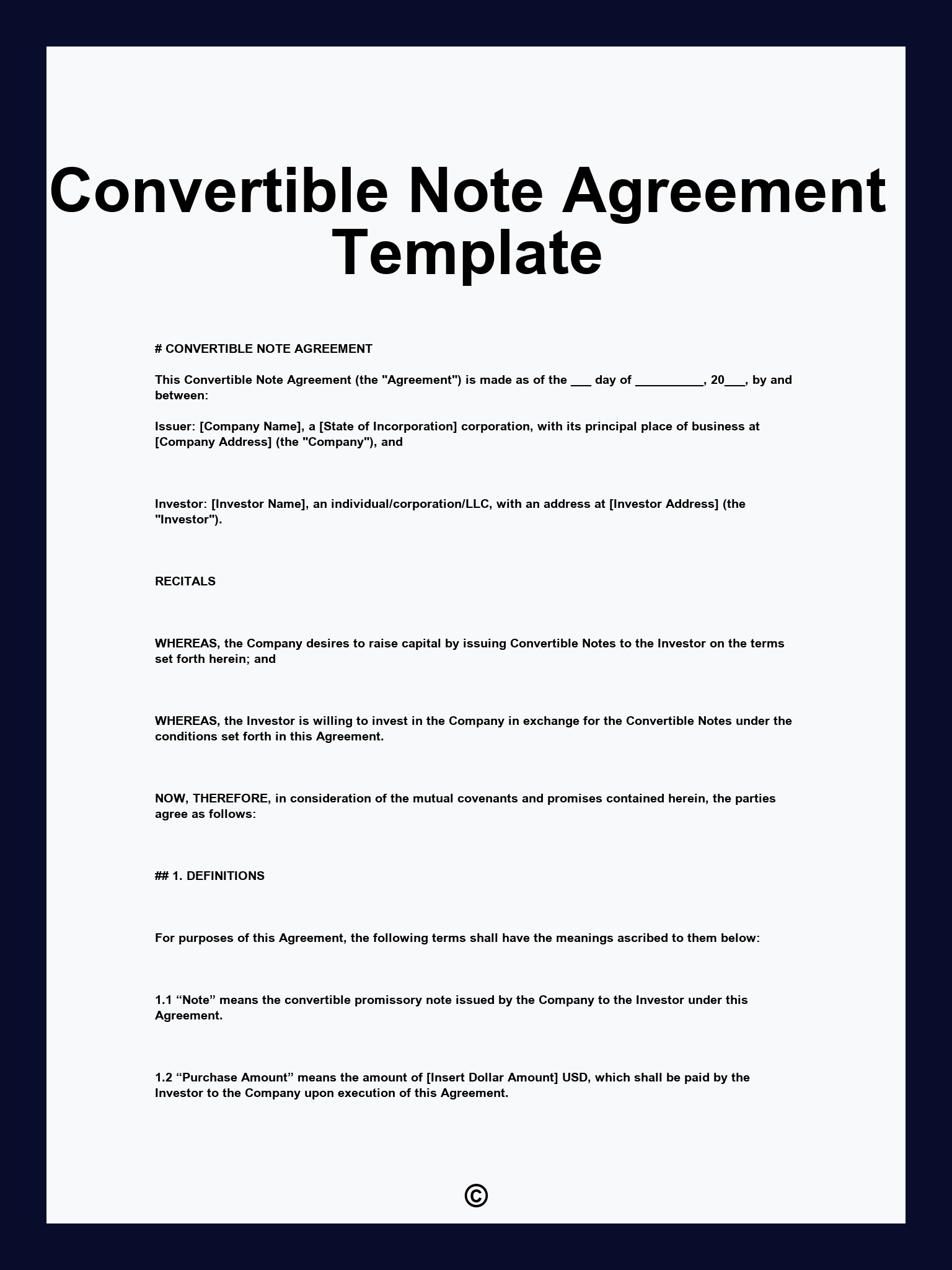 Convertible Note Agreement Template